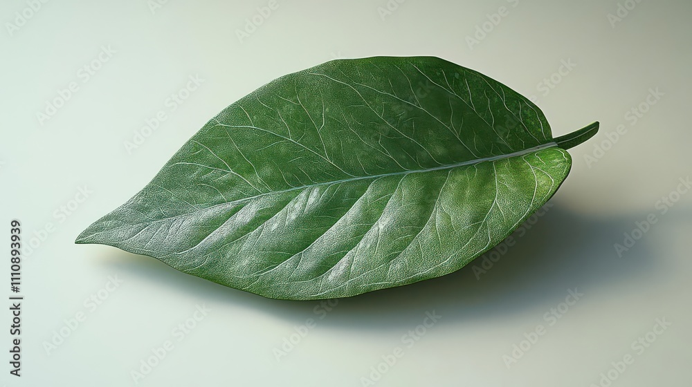 Create a realistic 3D model of a leaf at eye-level, emphasizing the ...