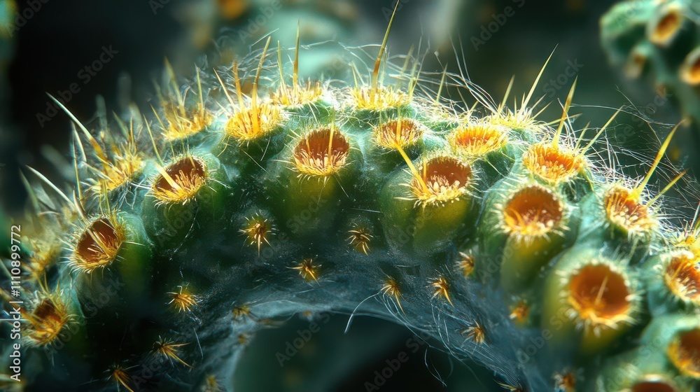 Illustrate a mesmerizing close-up of a cactus adapted stomata structure ...