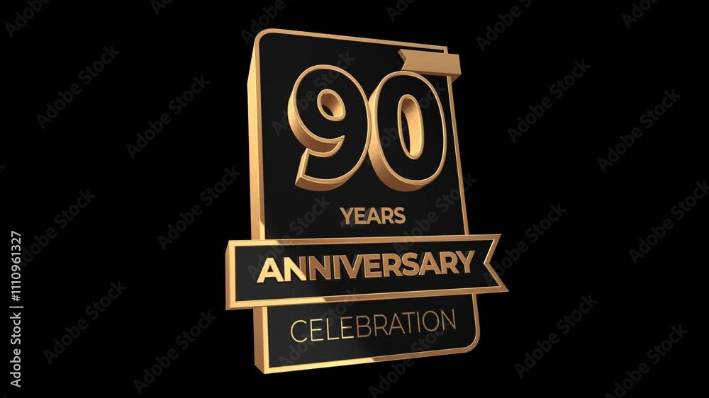 90 years, 90th anniversary logo, loop, looped video in 3D Gold with ...