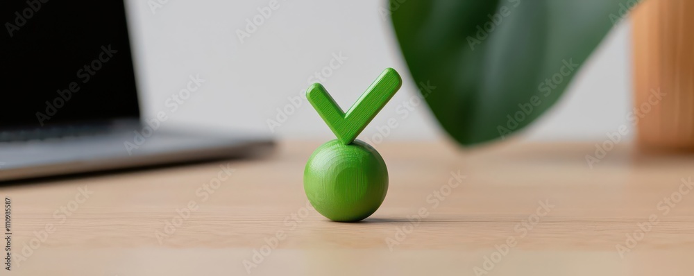 register and approval concept. A close-up of a green checkmark and ...