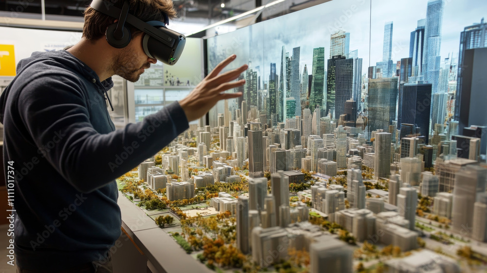 Professional Male Architect wearing Augmented Reality Headset makes ...