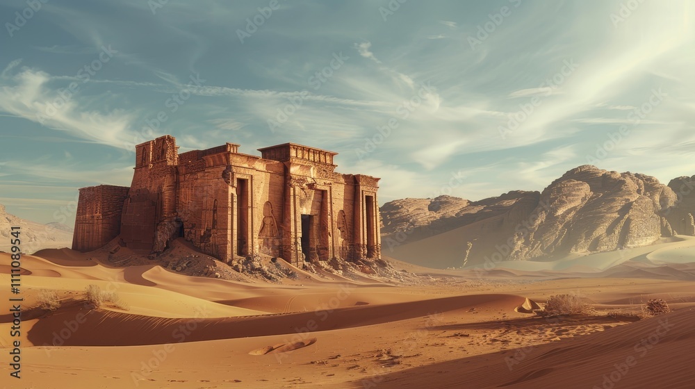 Photo & Art Print Mysterious ancient tomb amidst desert dunes a ...