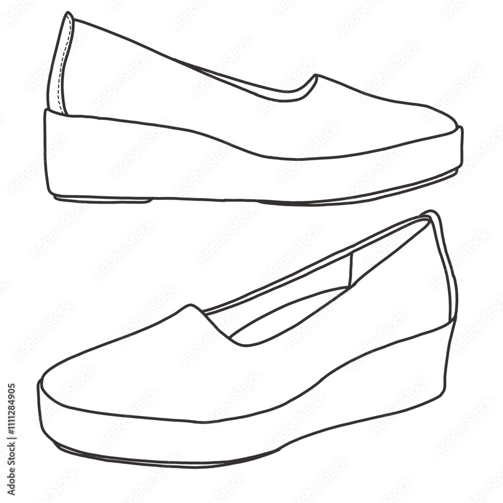 Women's Slip On Lug Sole Loafers, Business Casual Shoes Line art ...