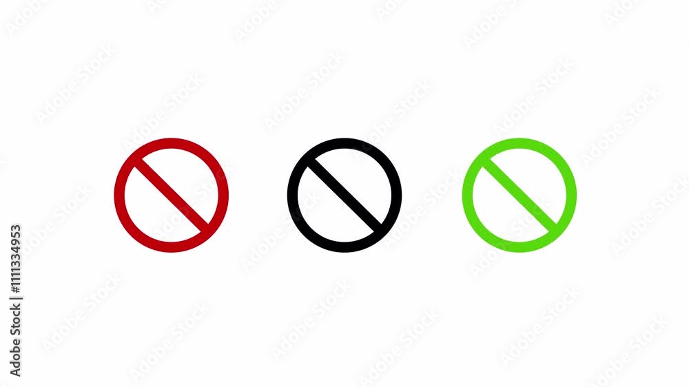 Not allowed sign, symbol, icon animation on white background ...