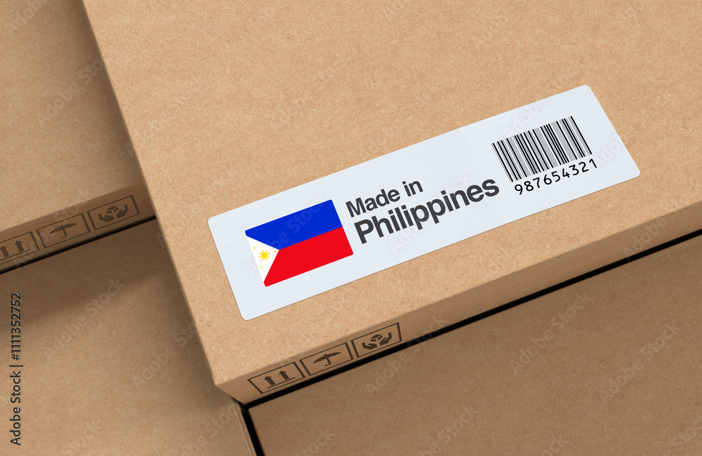 Cardboard Boxes with Philippines Flag, Made in Philippines Label, and ...
