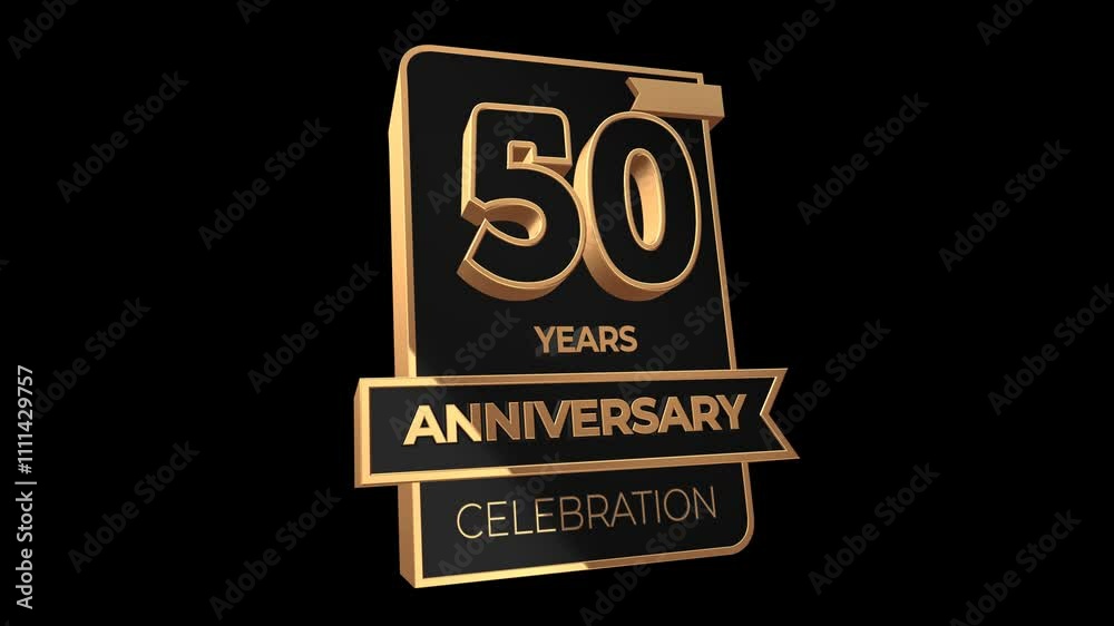 50 years, 50th anniversary logo, loop, looped video in 3D Gold with ...