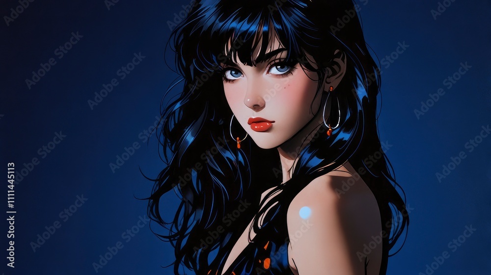 evocative portrait in the Japanese retro anime style of the 80s and 90s ...