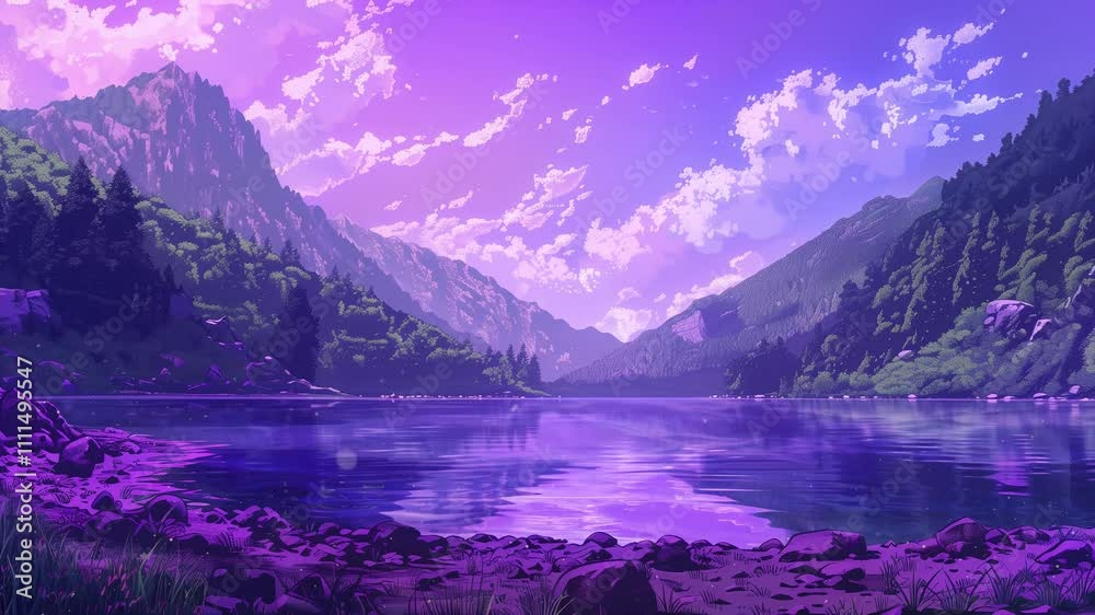 lake landscape anime wallpaper purple background seamless looping ...