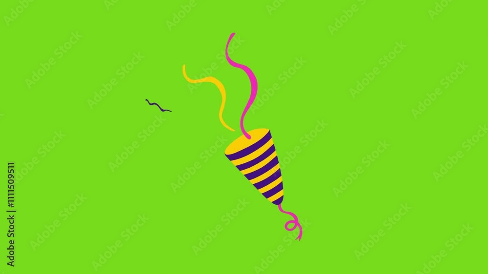 Digital animation of party popper icon over multiple red heart icons ...