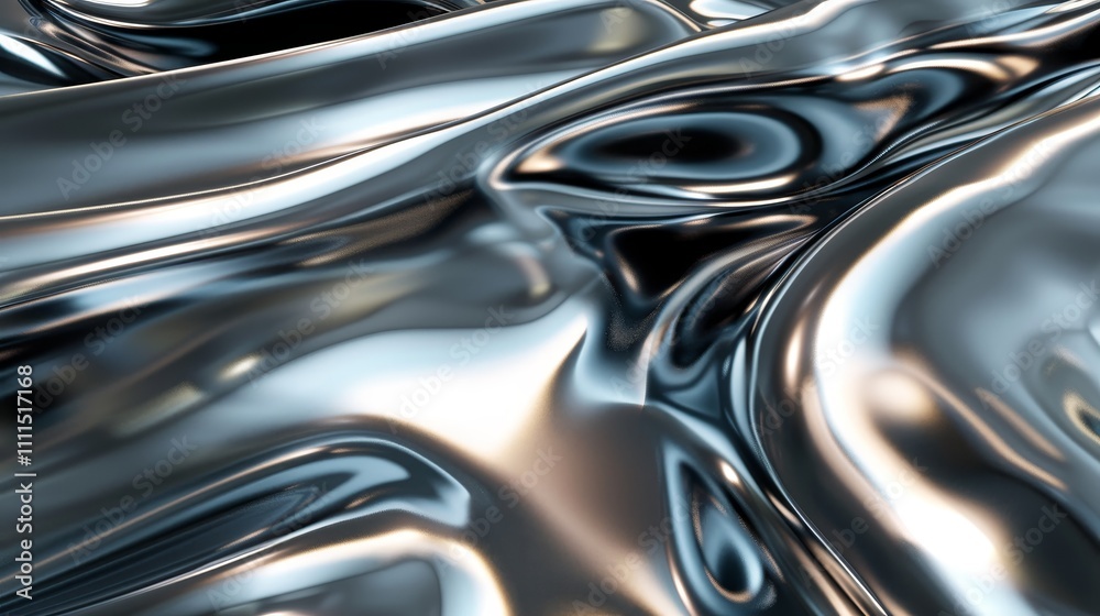 Smooth metallic mercury melts and flows, creating abstract shapes and ...