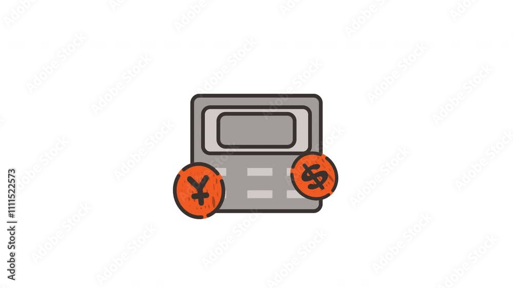 Animated currency exchange device with yen and dollar symbols. Suitable ...