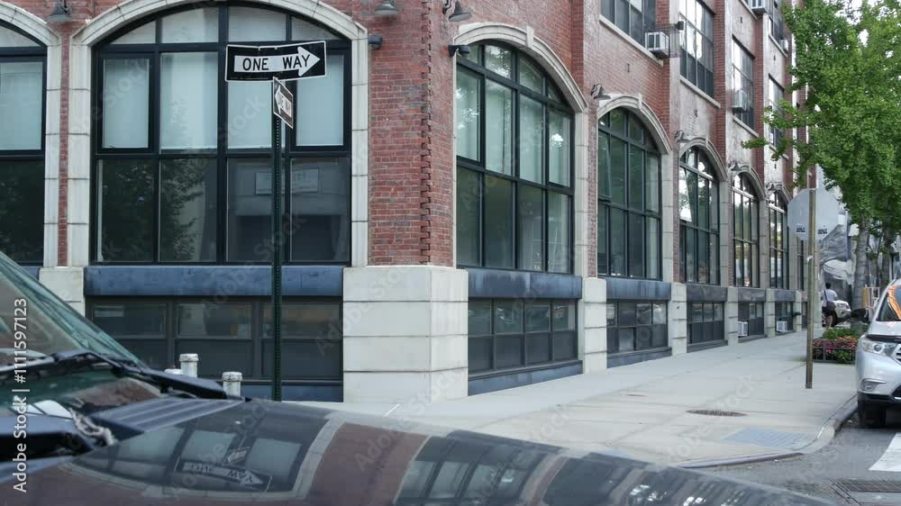 New York City street crossroad, transport road intersection. Corner in ...