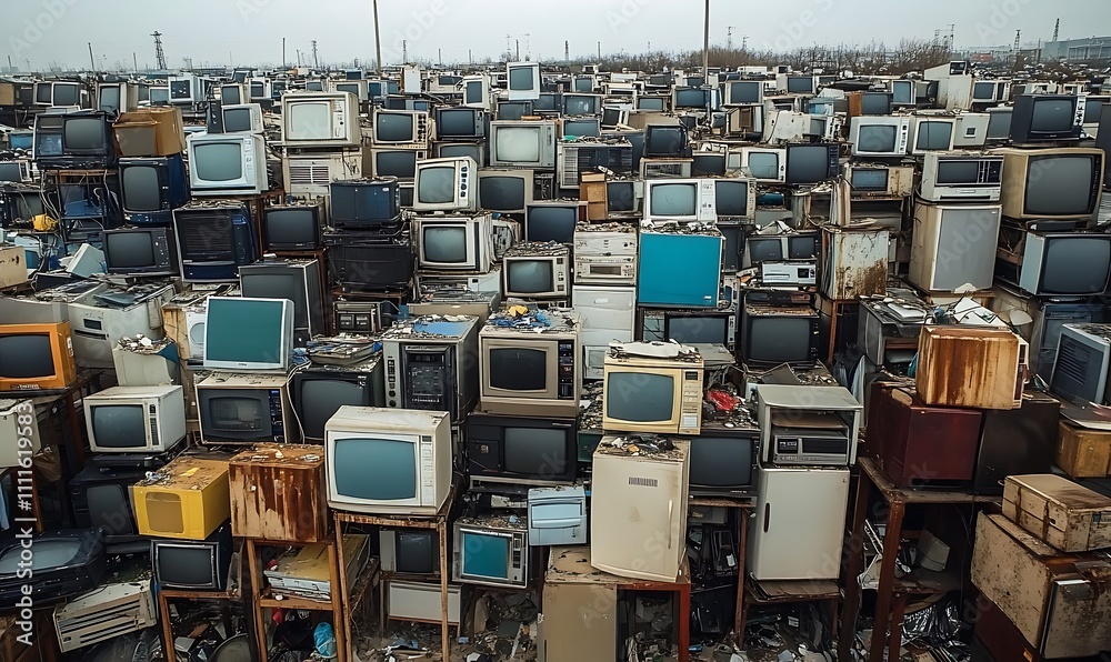 A stack of old televisions piled on top of each other illustrating ...