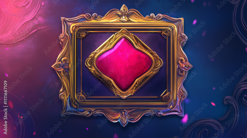 Game button gold frame ui cartoon fantasy design. Fantasy banner ...