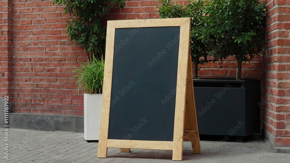 Blank blackboard restaurant shop sign or menu boards near the entrance ...