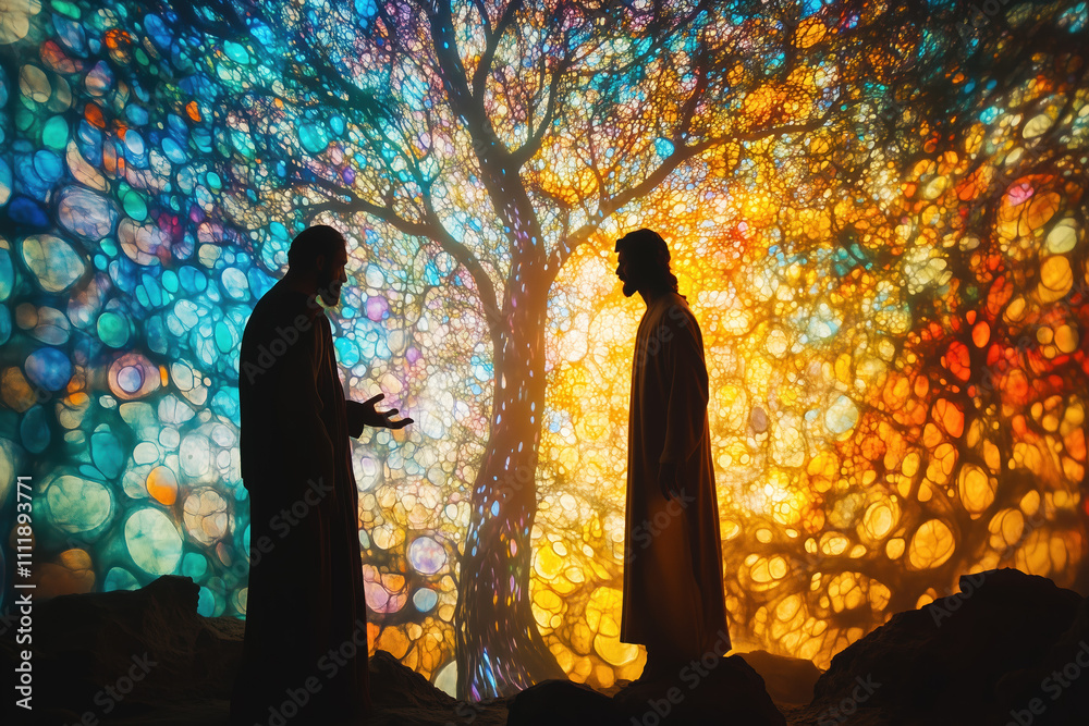 Jesus Meeting Zacchaeus, Surreal Glowing Tree and Radiant Light ...