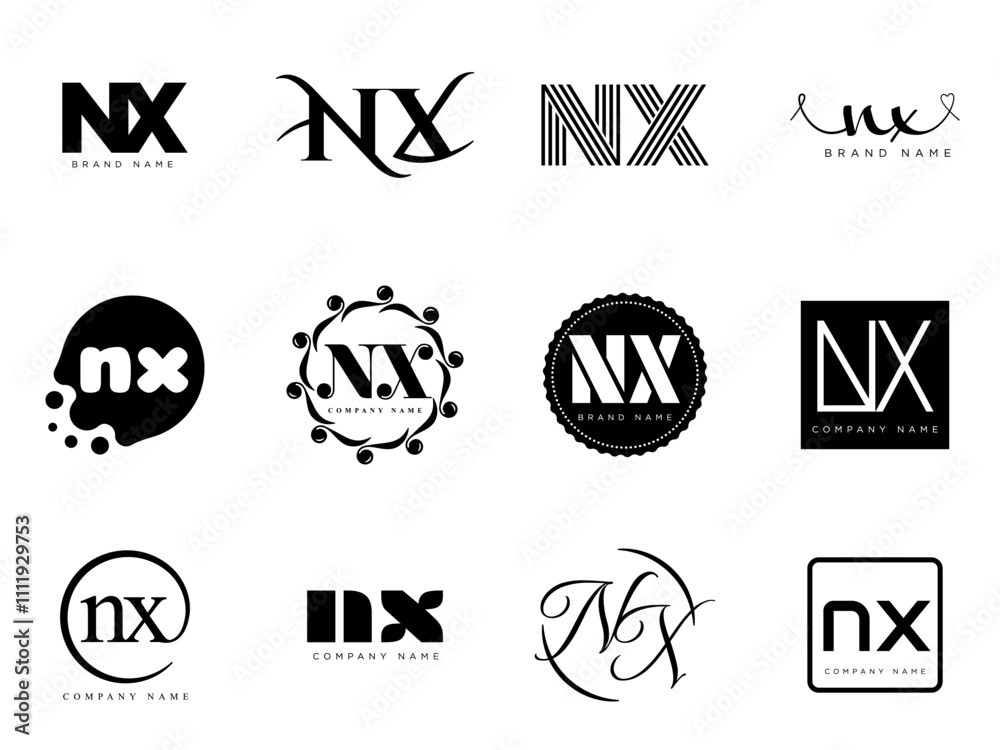 NX logo company template. Letter n and x logotype. Set different ...
