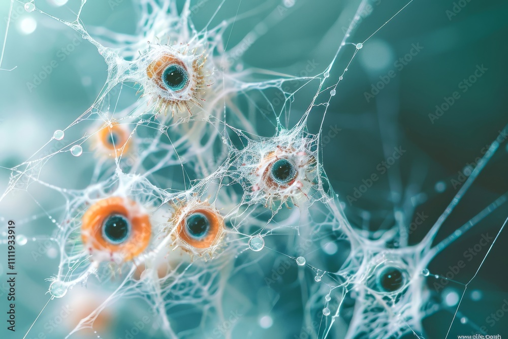 Spore Trapping: A high-resolution shot of spores trapped in a spider's ...