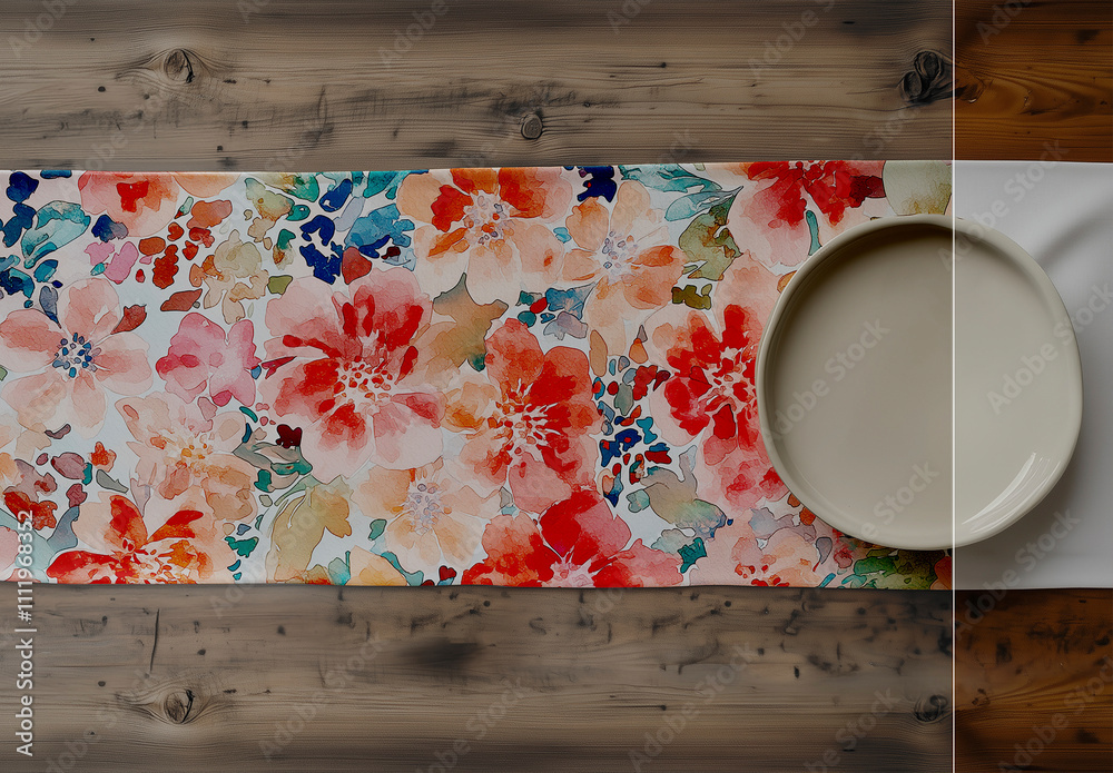 Dining Table Runner Mockup with Customizable Textiles and Plate ...