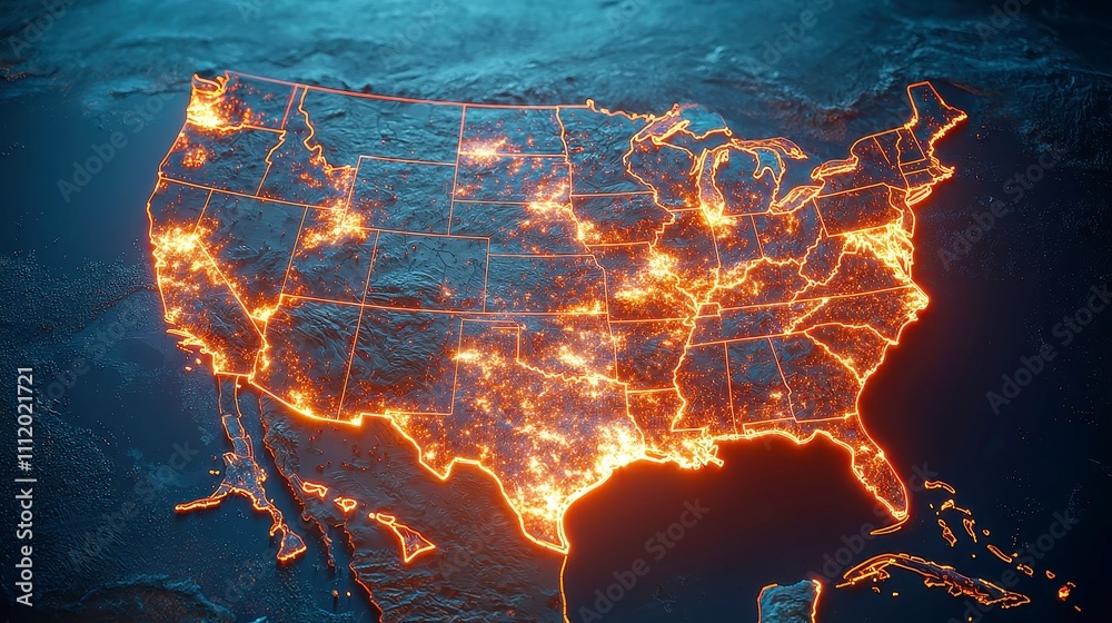 Interactive 3D map of the U.S.A showcasing an extensive communication ...