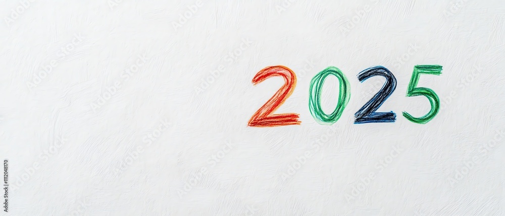 Colorful hand-drawn '2025' on a white background for future planning ...