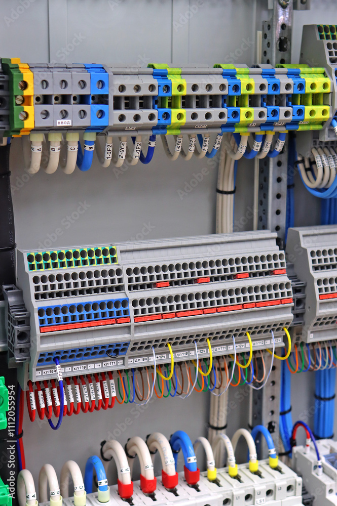Poster Electrical screw through terminals with connected insulated ...