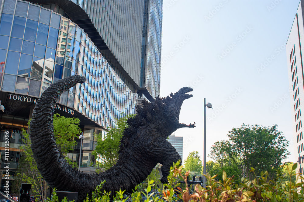 Godzilla statue at the Hibiya Godzilla Square in front of the Hibiya ...