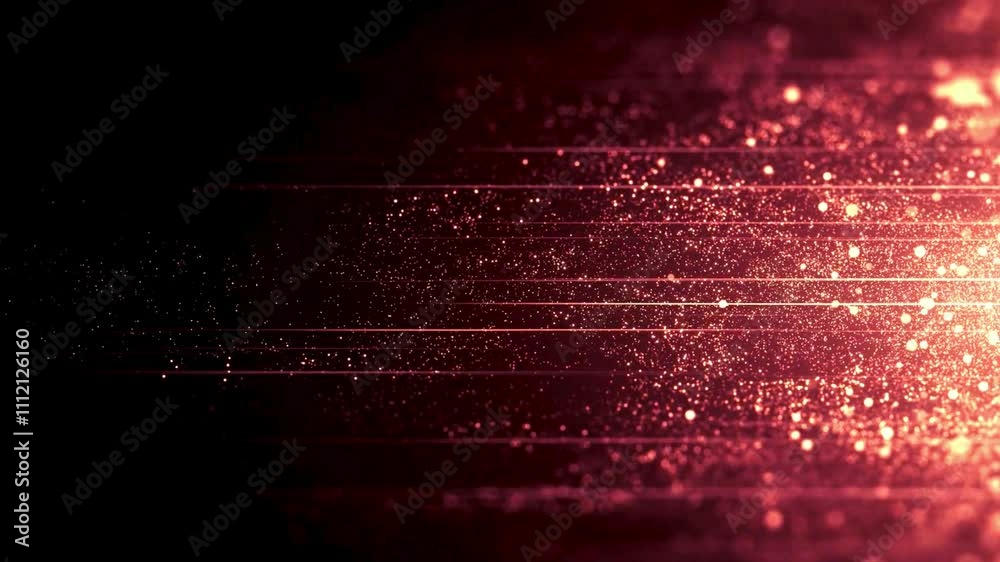 Rose gold background with glittering particles and light streaks form a ...