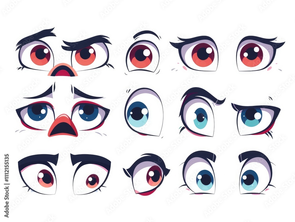 set of cute cartoon eyes on a white background with simple shapes and ...