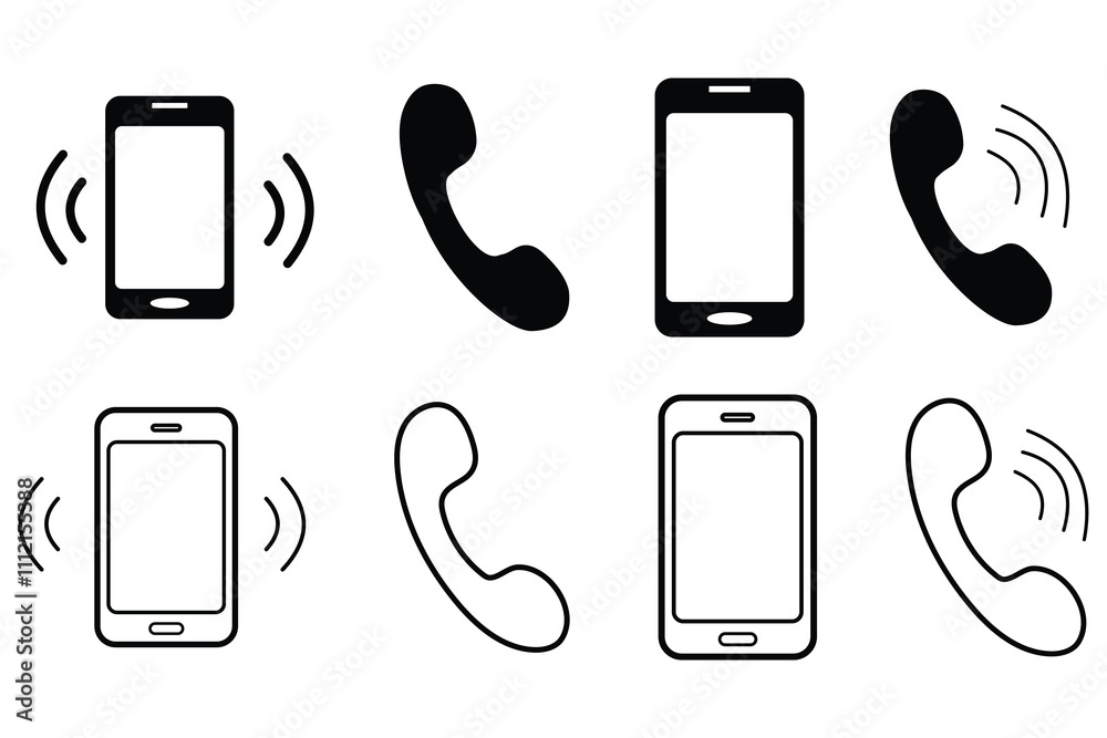 Phone icon set, vector, silhouette. Telephone icon, vector set. Contact ...