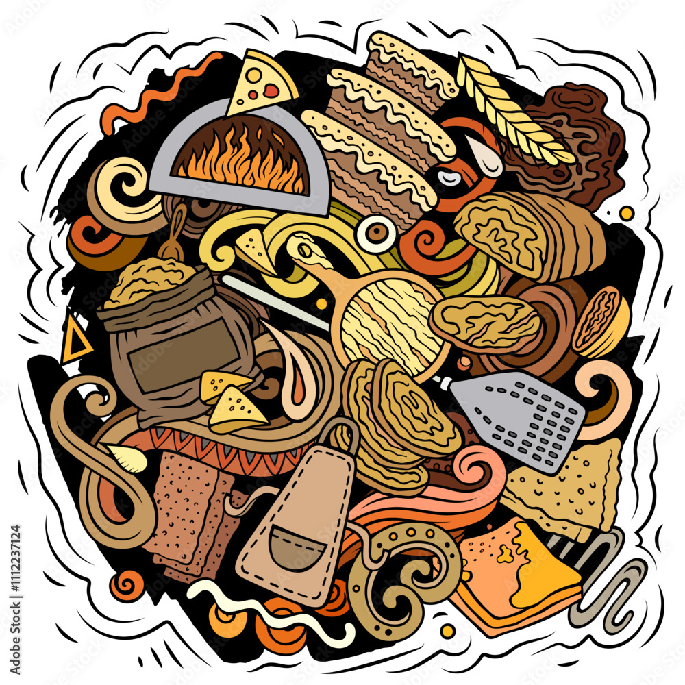Cartoon vector Bakery doodle illustration features a variety of ...