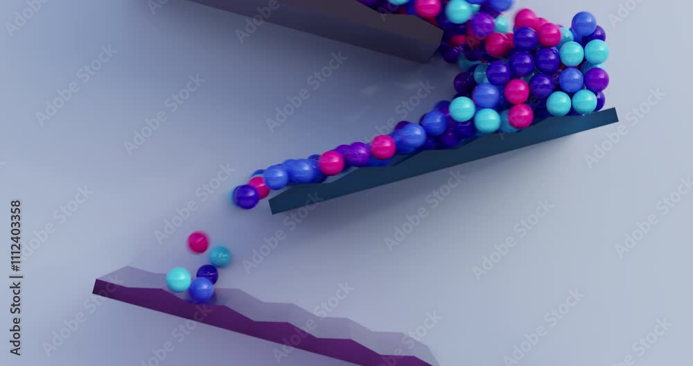 plastic balls falling from platforms. 3d animation of plastic balls ...