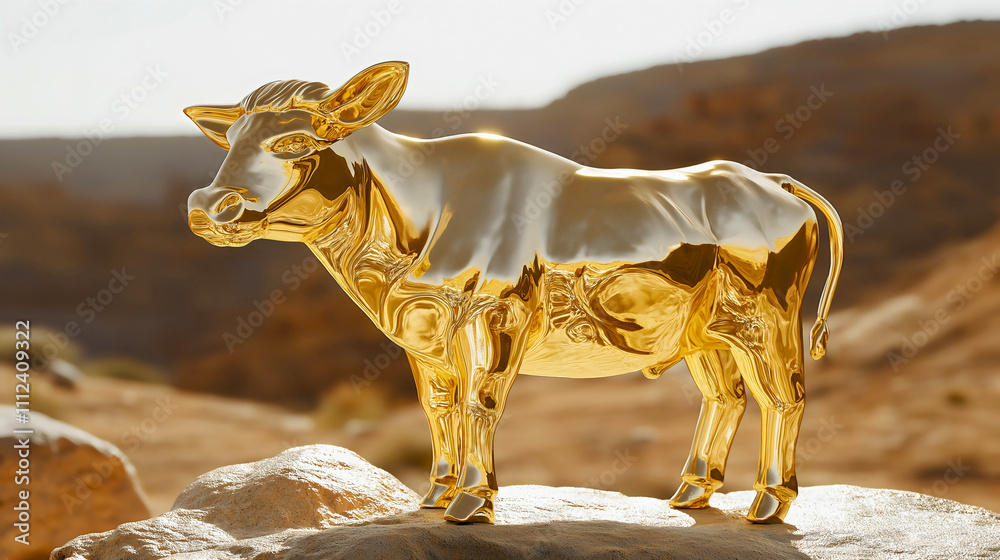Golden calf statue illustration, symbolizing idolatry and worship ...
