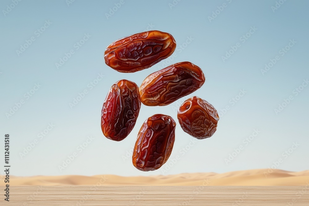 Dynamic freeze motion shot of dried dates palm concept. Floating dates ...