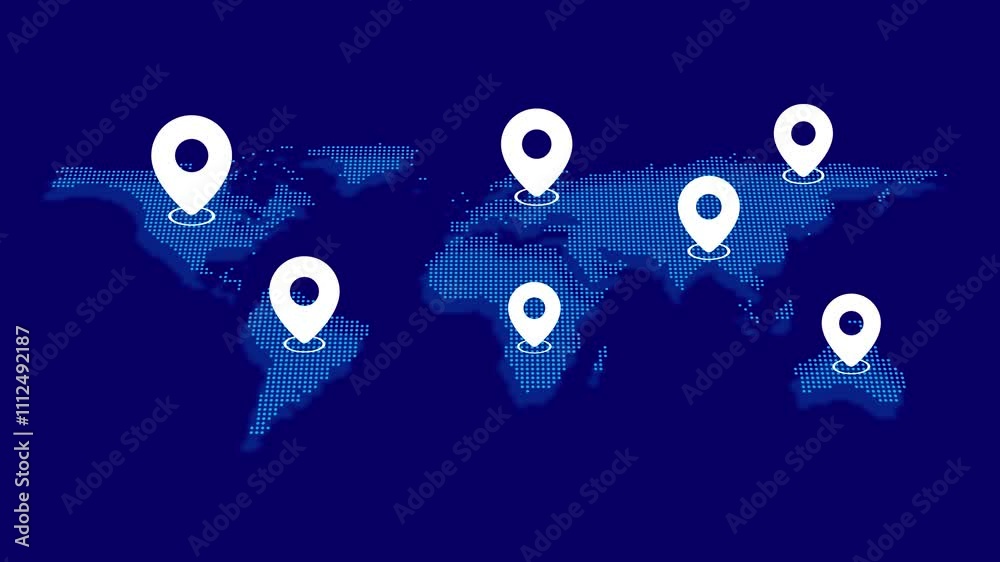 World Map icon isolated with location icon animation . GPS locator icon ...
