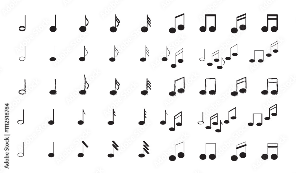 Music note icon set. Half, quarter, eighth and triplet notes. Musical ...
