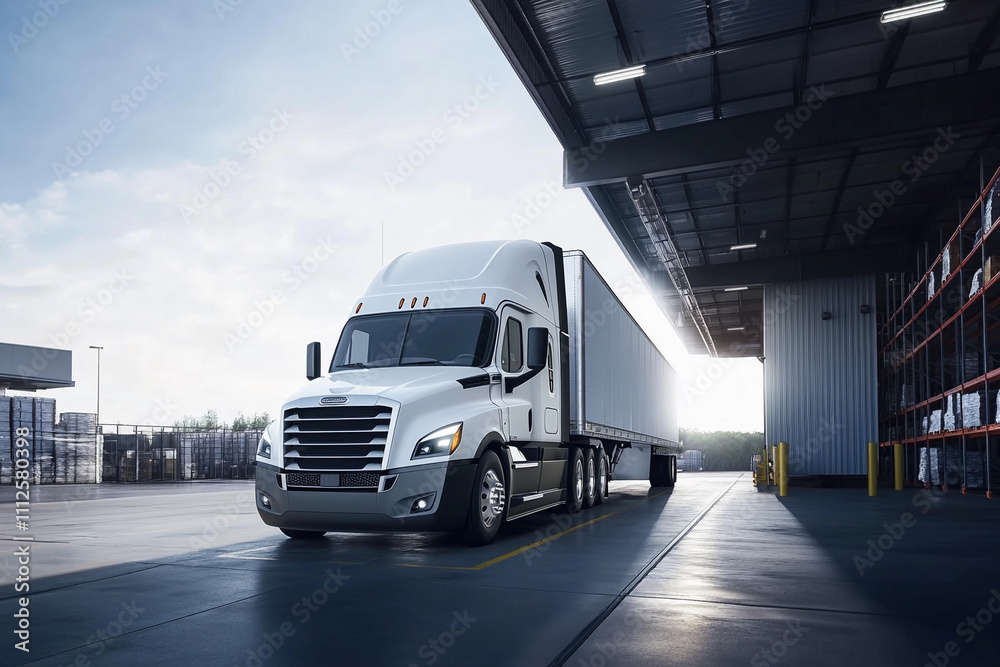 Truck parked at warehouse loading dock during daylight hours Stock ...