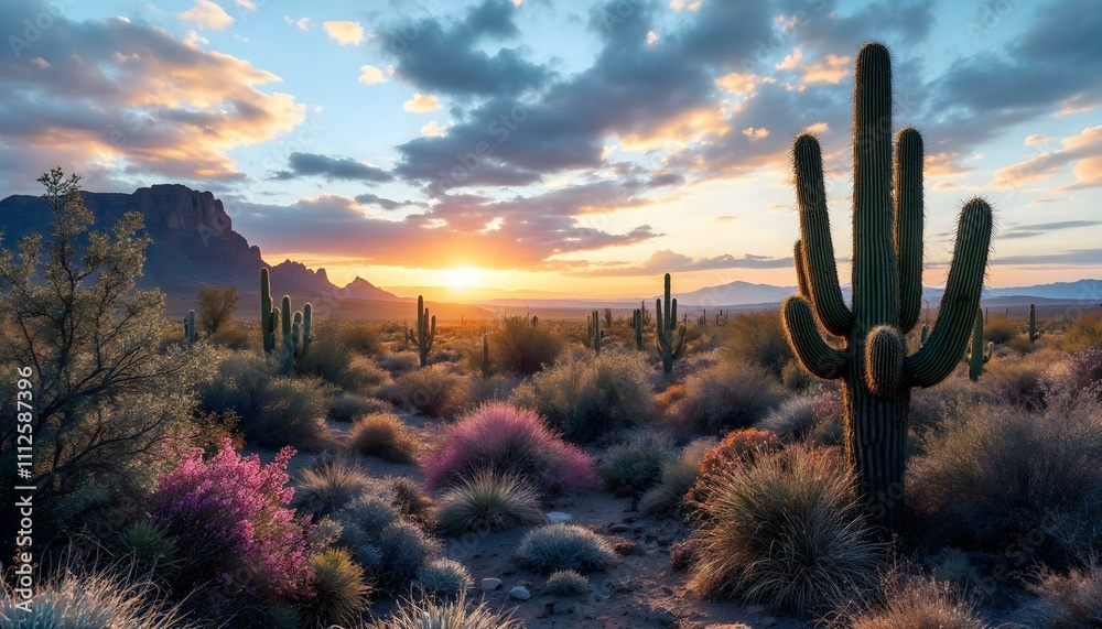 Cactus varieties and native succulent plants in the desert landscape ...