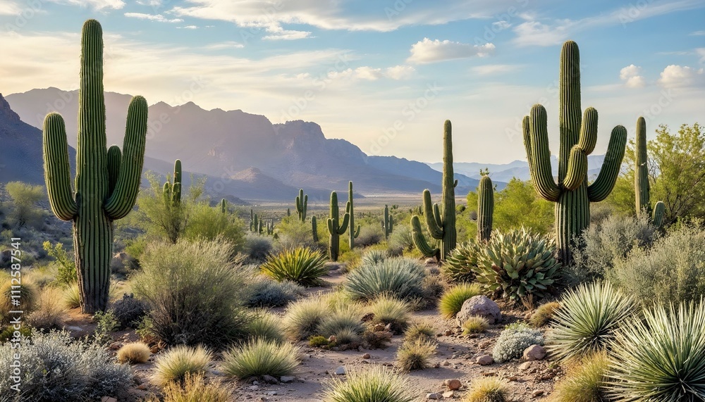 Cactus varieties and native succulent plants in the desert landscape ...