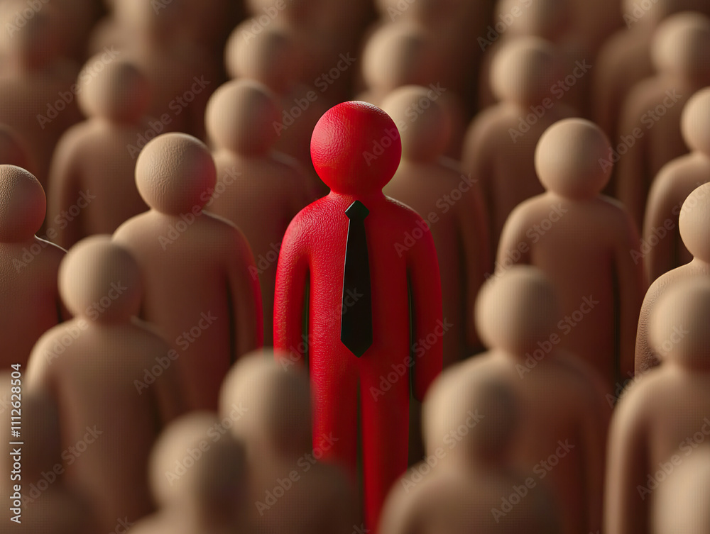 red figure stands out among crowd of beige figures, symbolizing ...