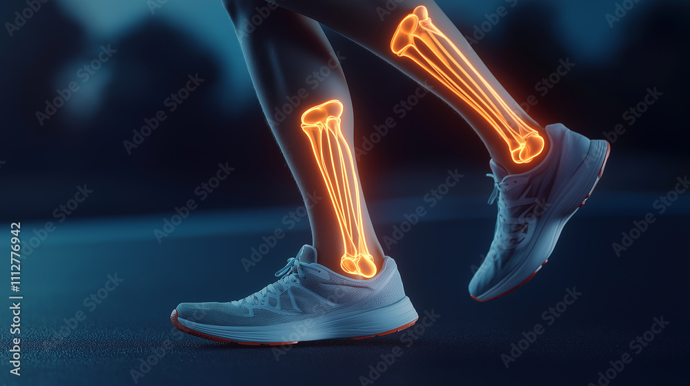 Runner showing tibia and fibula bones during running session Stock ...