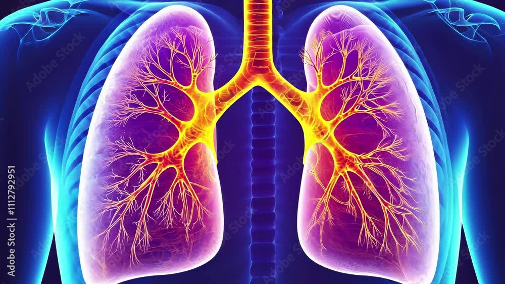 Lungs anatomy in blue background. Human respiratory system, bronchi ...