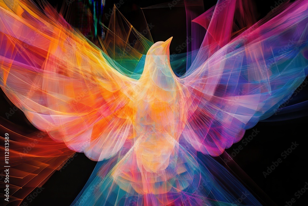 Radiant geometric depiction of the Holy Spirit in vibrant colors shaped ...