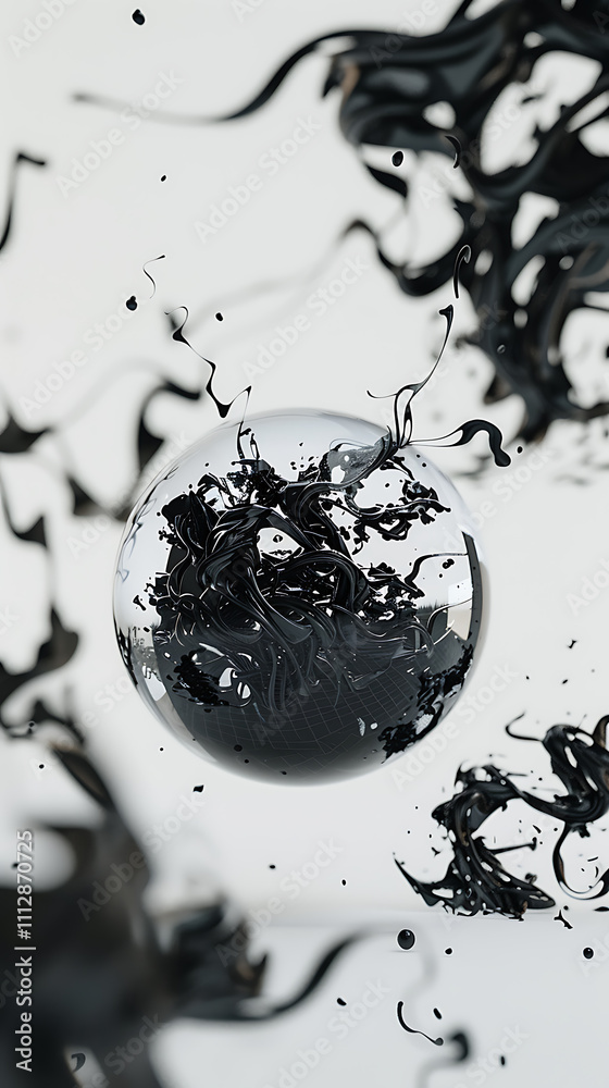 hyper-realistic inkblot art, realistic d render of black inkblots in ...