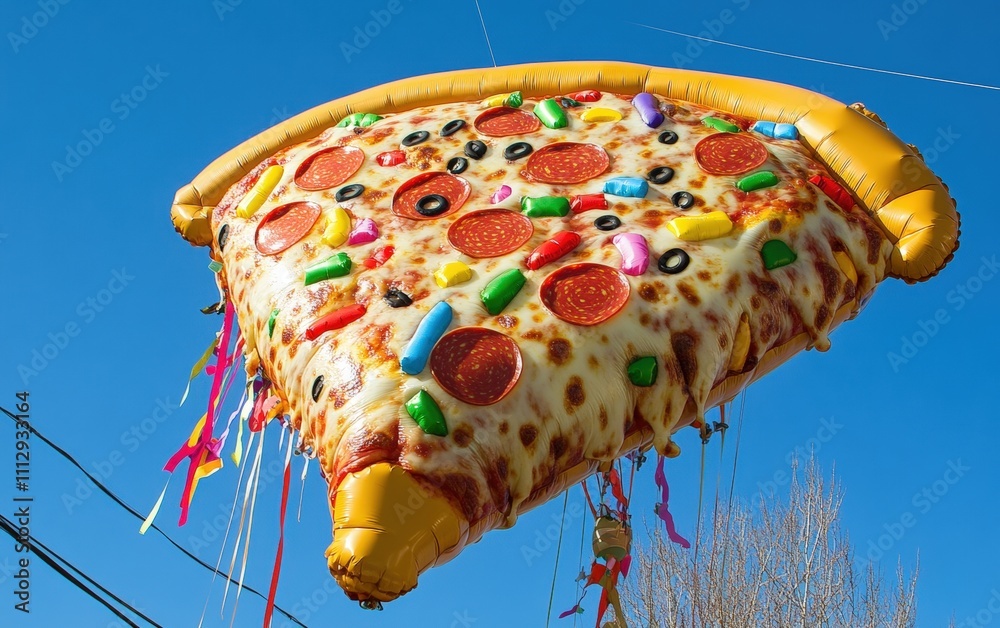 Towering Pizza Slice Balloon A towering inflatable pizza slice balloon ...