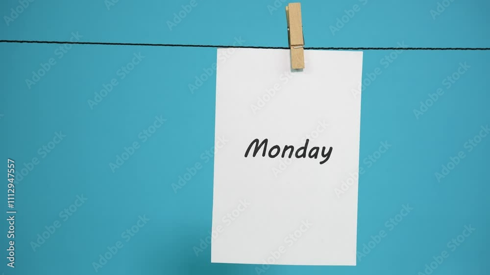 Changing paper tags from Monday to Sunday. Names of the seven days of ...