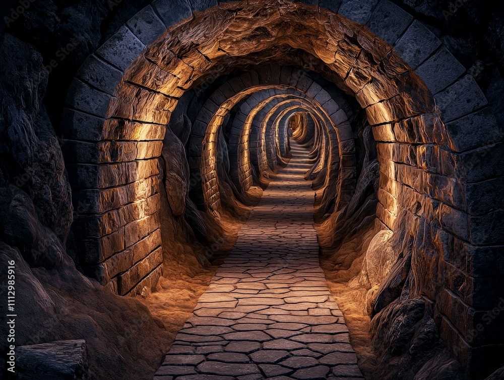 Dimly Lit Tunnels Within Sprawling Underground Maze Exhibiting ...