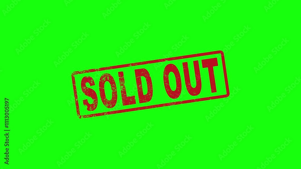 Grunge red sold out word square rubber seal stamp zoom on green ...