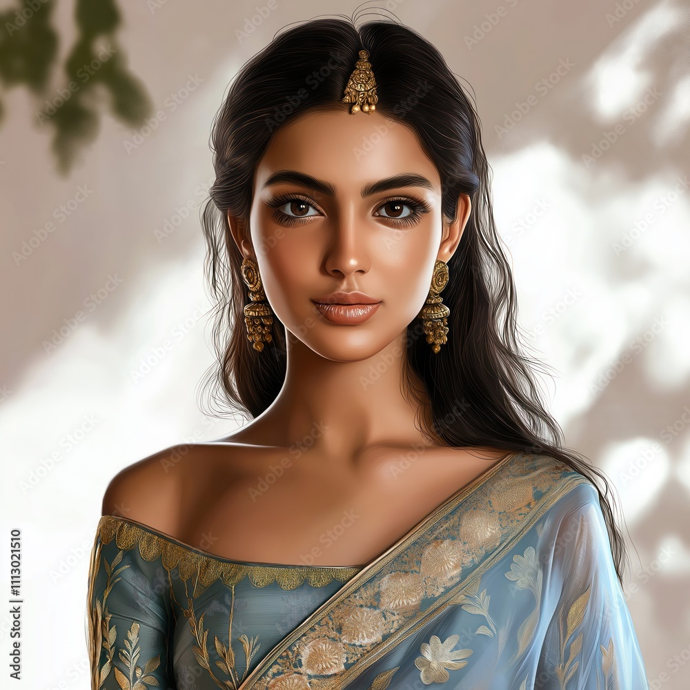 Beautiful Indian woman model in traditional attire. Elegant pose and ...