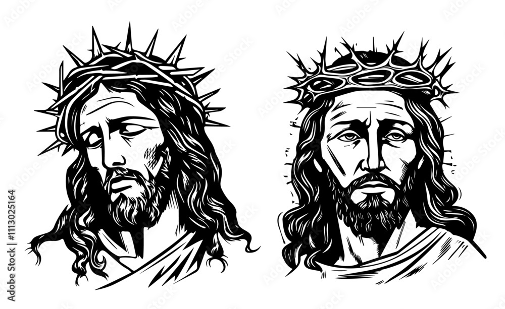 jesus christ portraits with religious symbolism Stock Vector | Adobe Stock
